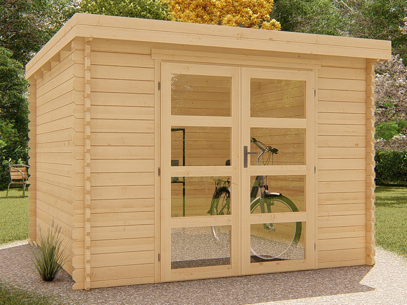 Tuinhuisje van hout met plat dak 8,8 m², dikte 28 mm LOTAVI