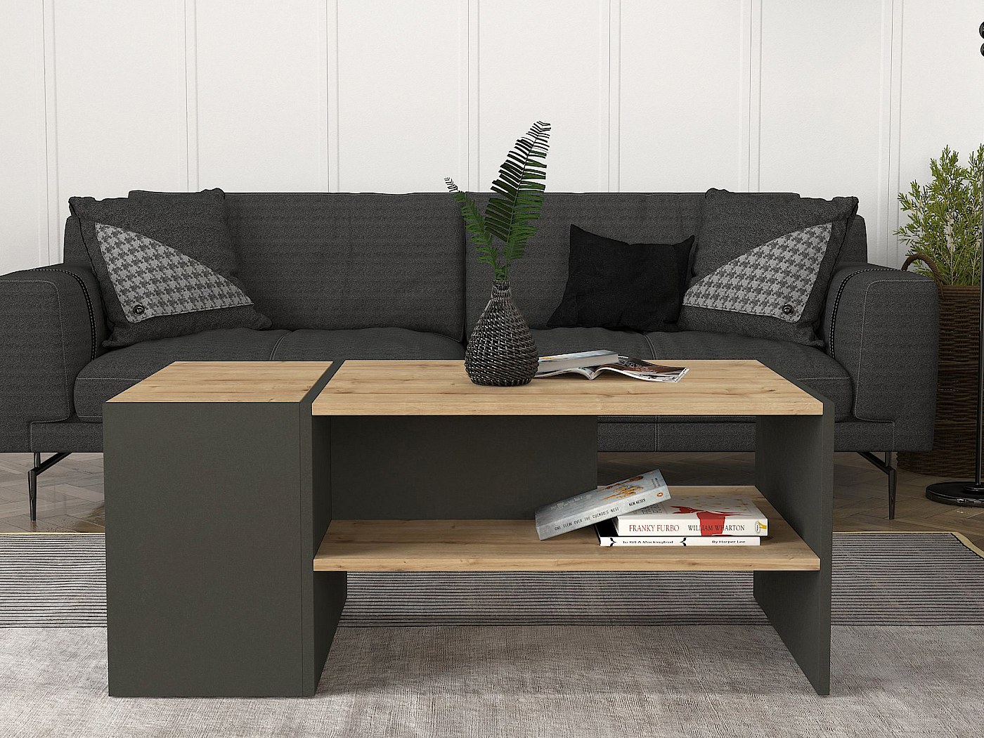 Mesa de centro com arrumação antracite e natural VELKAN