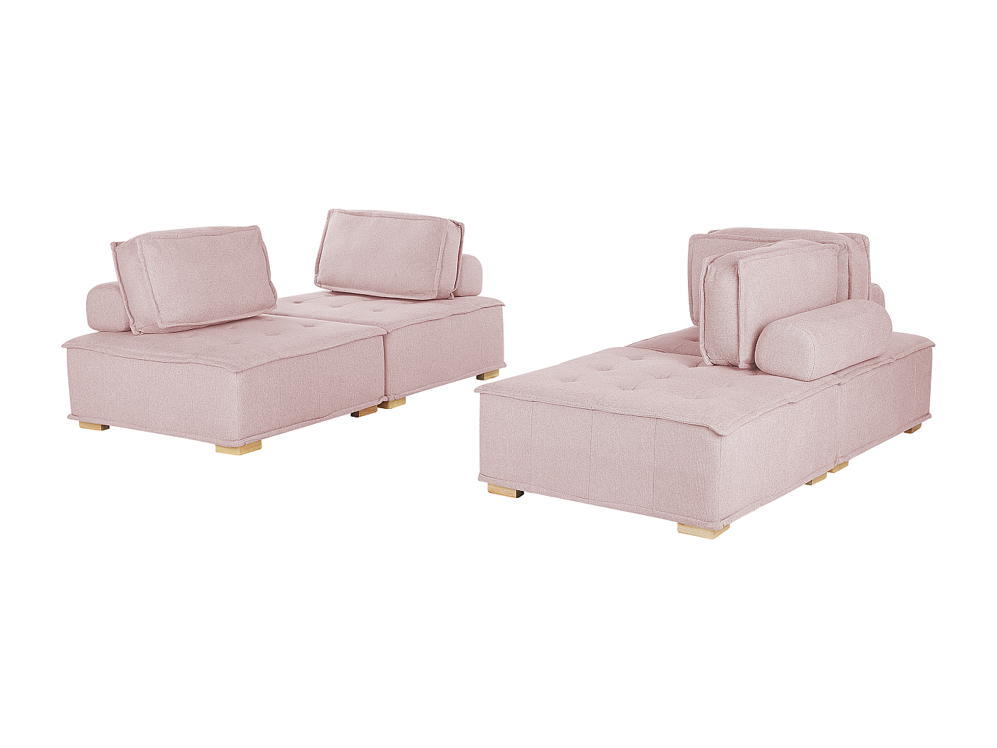 Conjunto de sofás 4 plazas de poliéster rosa/madera clara TIBRO