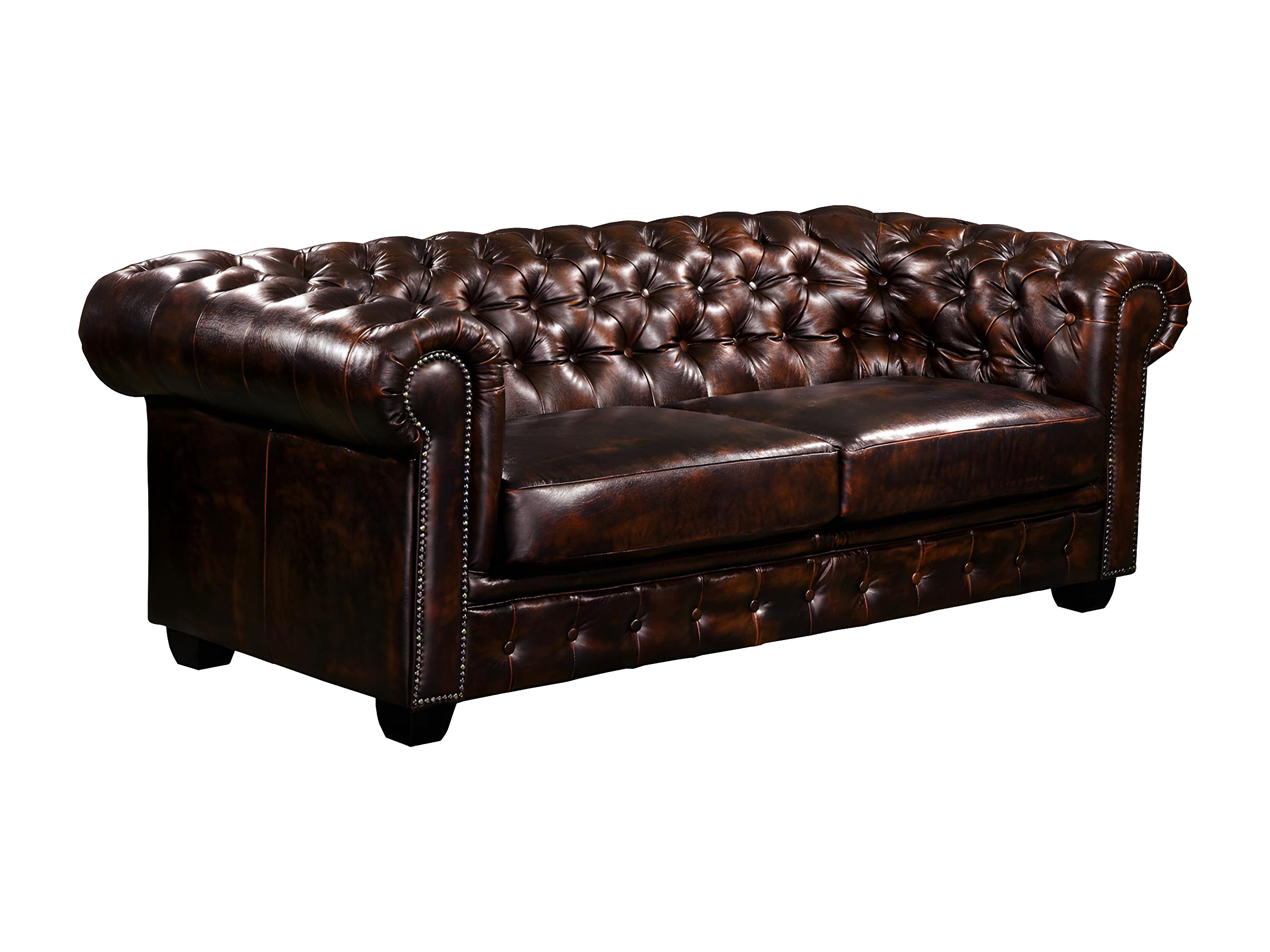 Chesterfield Ledersofa 3-Sitzer BRENTON - Büffelleder Braun