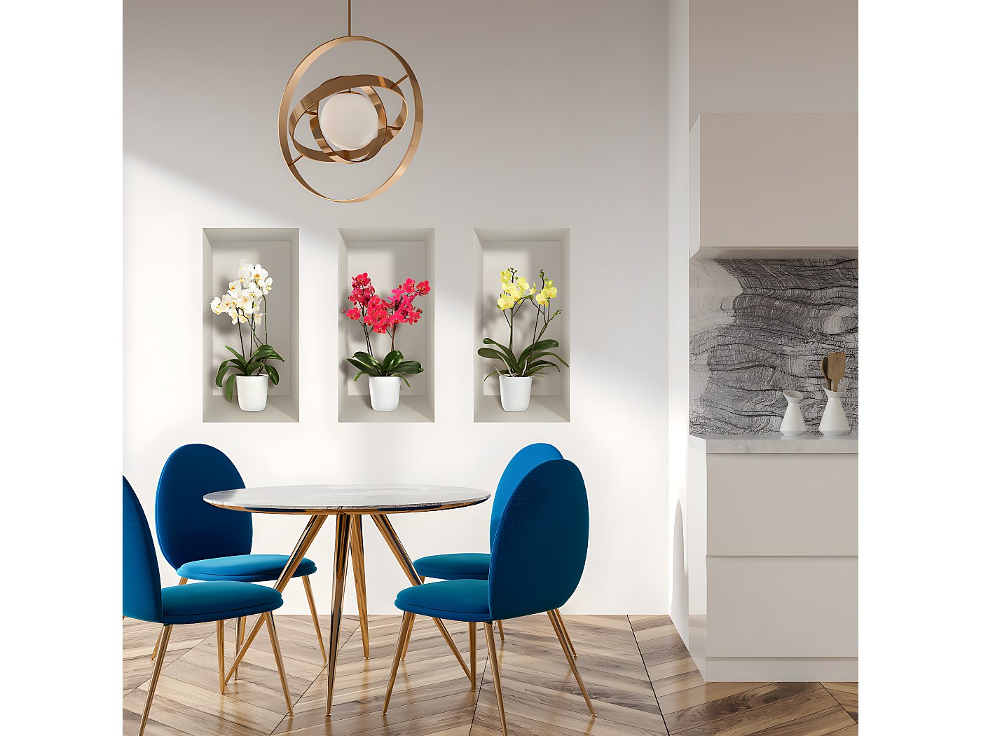 Stickers 3D fleurs orchidées printanières 60 x 90 cm