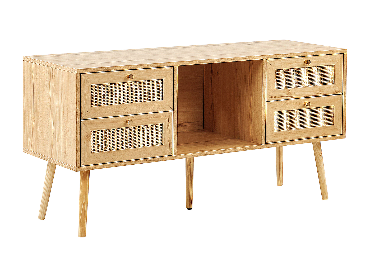 Mueble TV de ratán madera clara/dorado 120 x 40 cm PEROTE