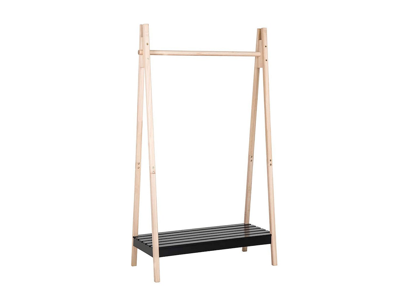 SCHEW - Portant Vêtements en Bois avec Tringle et Etagère Noire