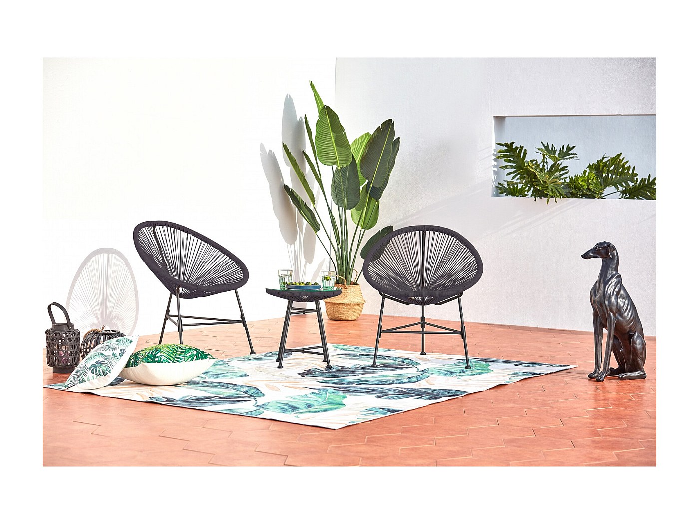 Juego de 2 sillones huevo + mesa de centro gris ACAPULCO