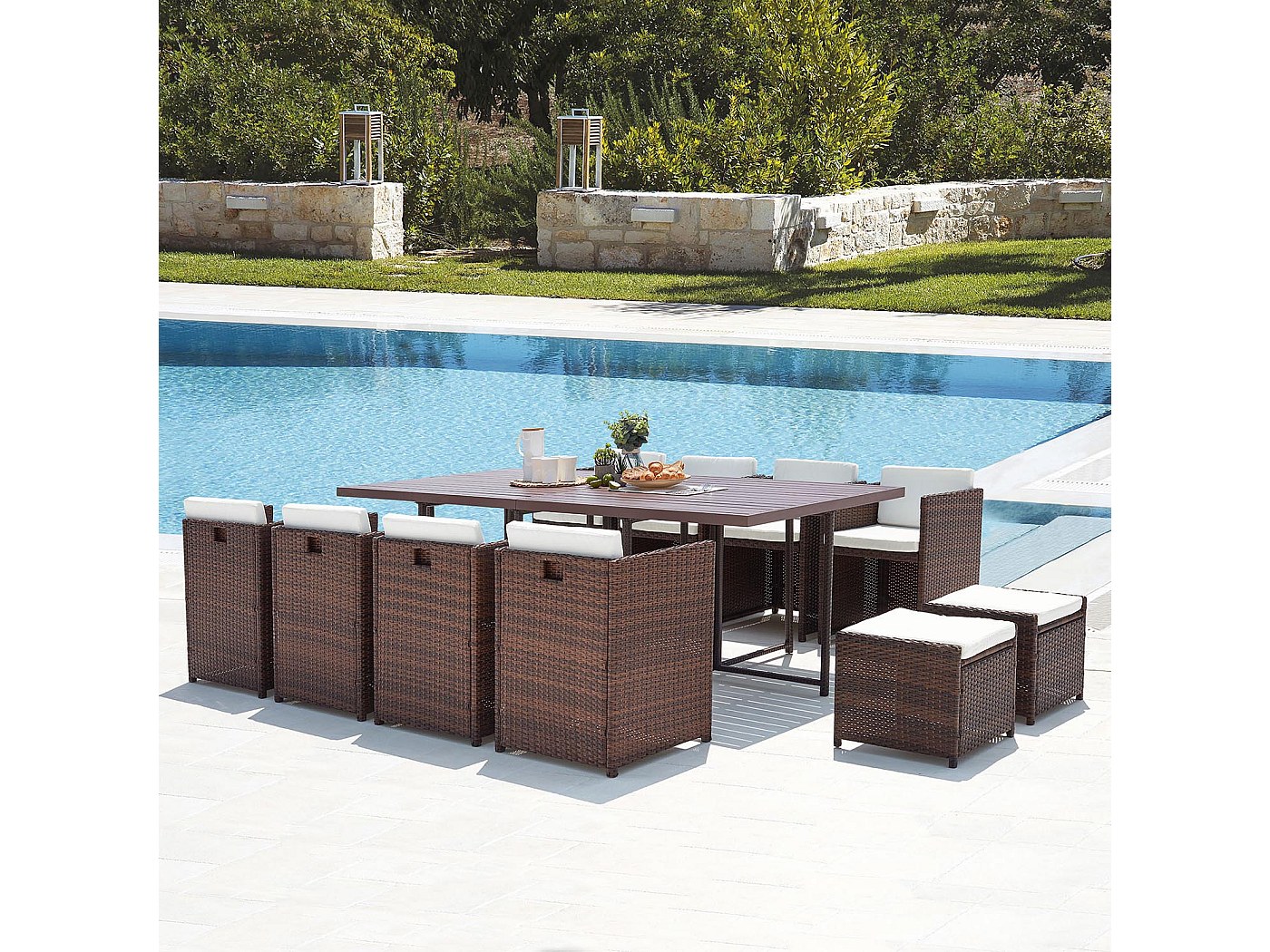 Salón de jardín encastrable 12 plazas resina trenzada y alu marrón ...