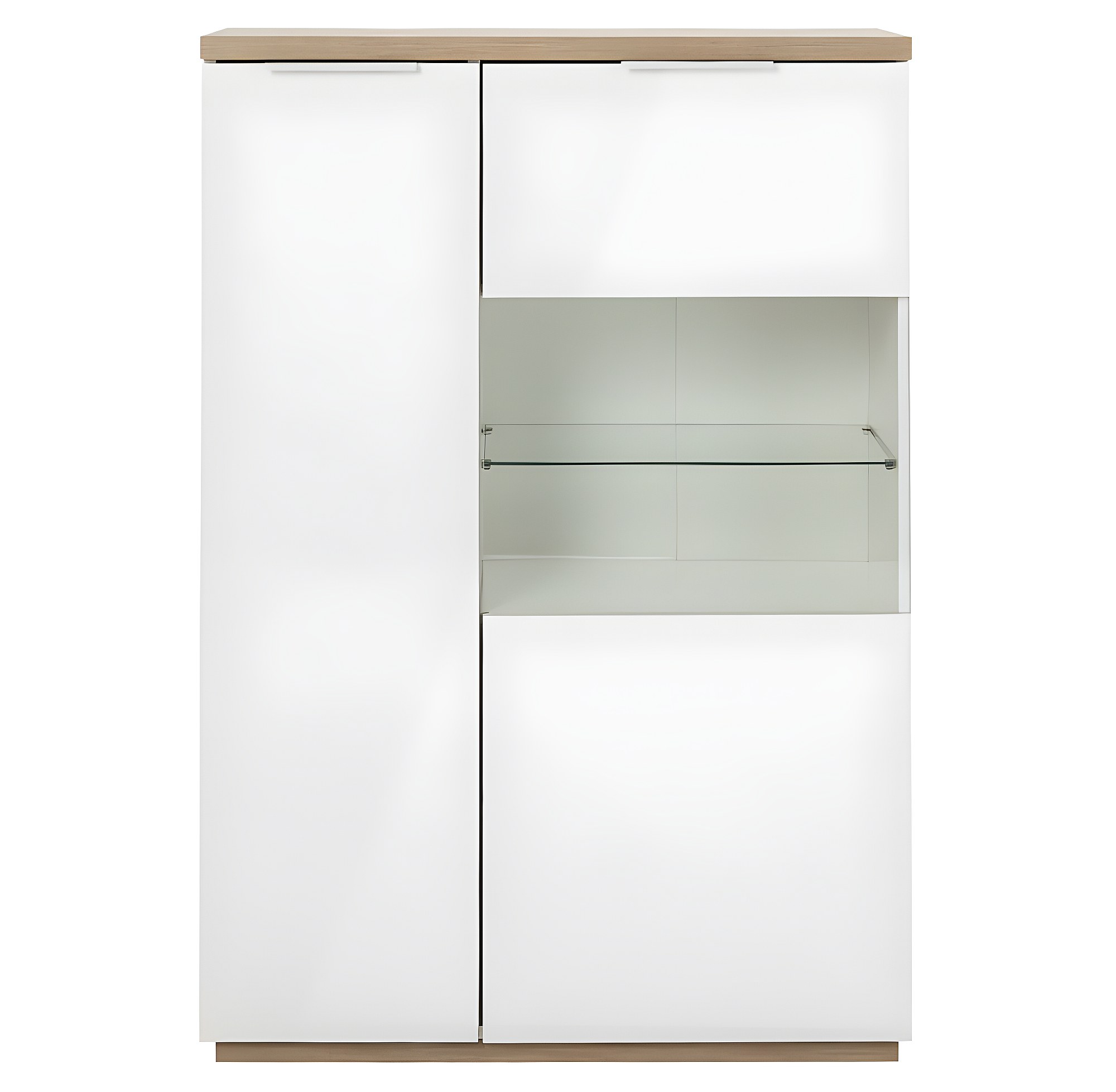 Buffet haut vitré finition chêne texturé et blanc laqué - VERONICA