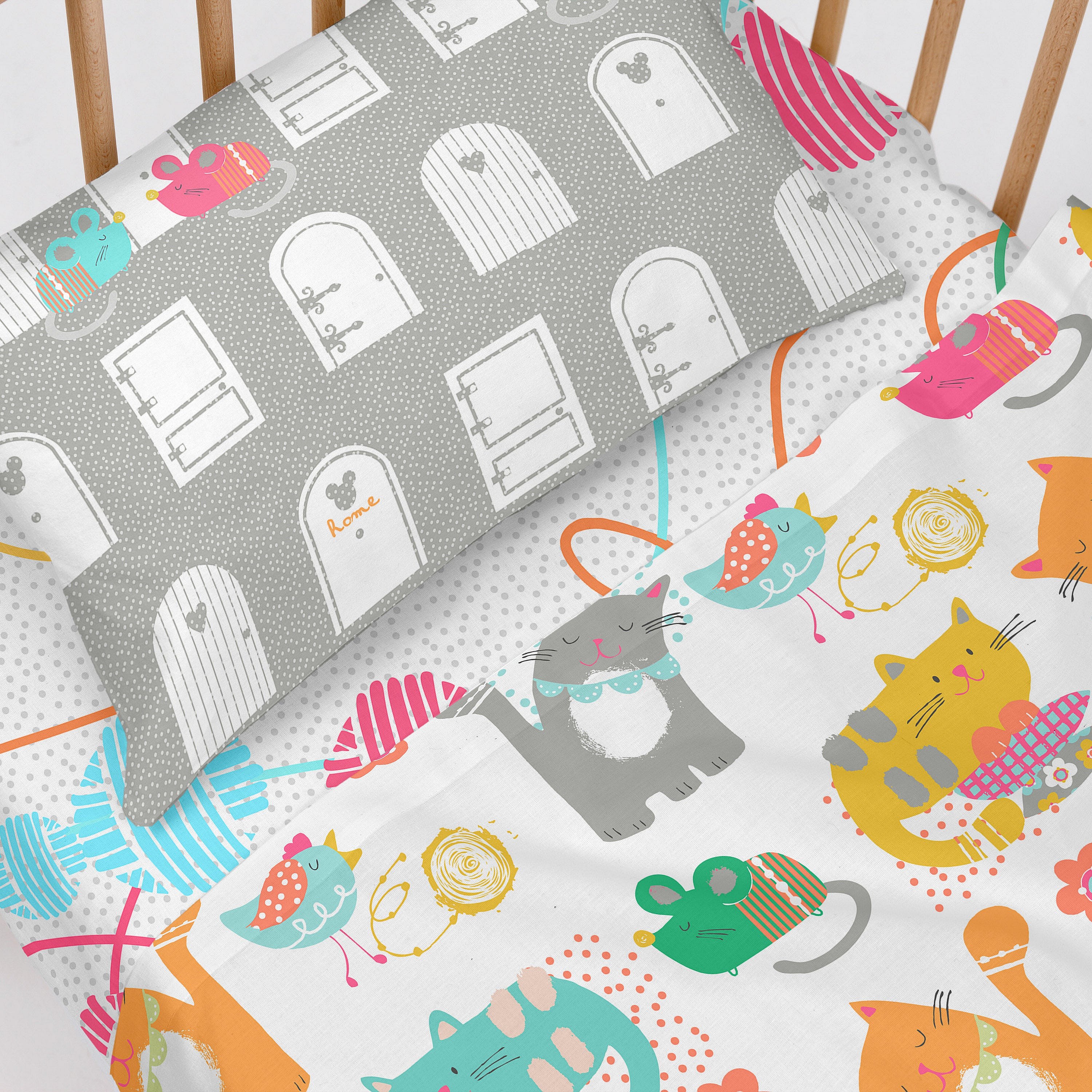 Parure drap Lit Bébé 120x180 cm Cat & mouse