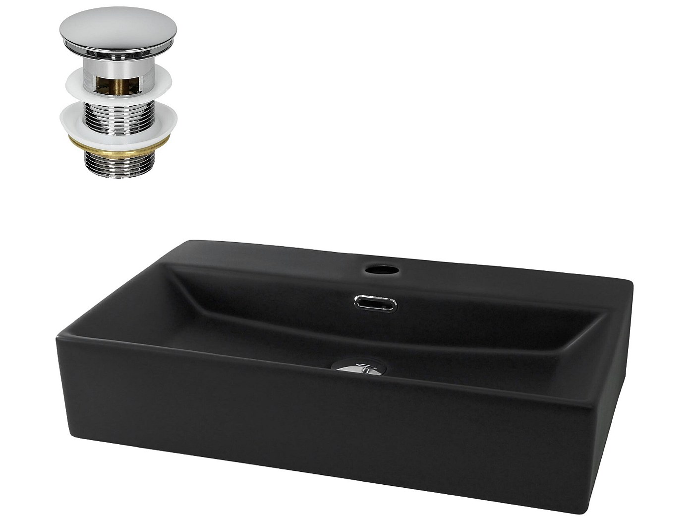 Lavabo céramique noir avec garniture de vidage lave-mains moderne ...