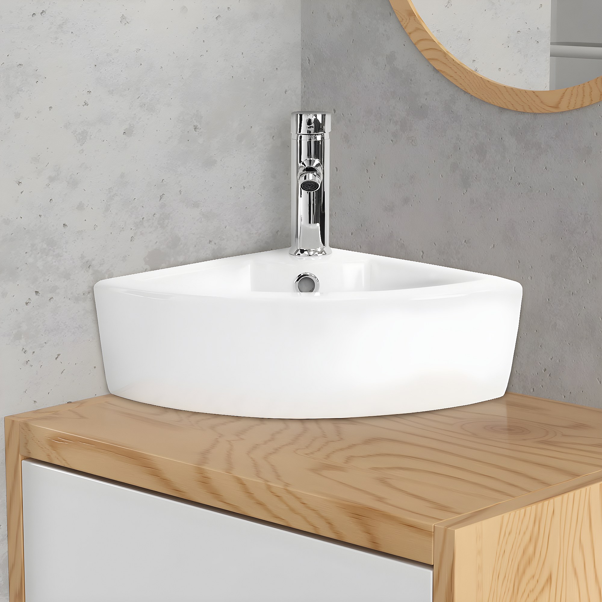 Lavabo angolare in ceramica bianca lavamani con scarico ML-DESIGN