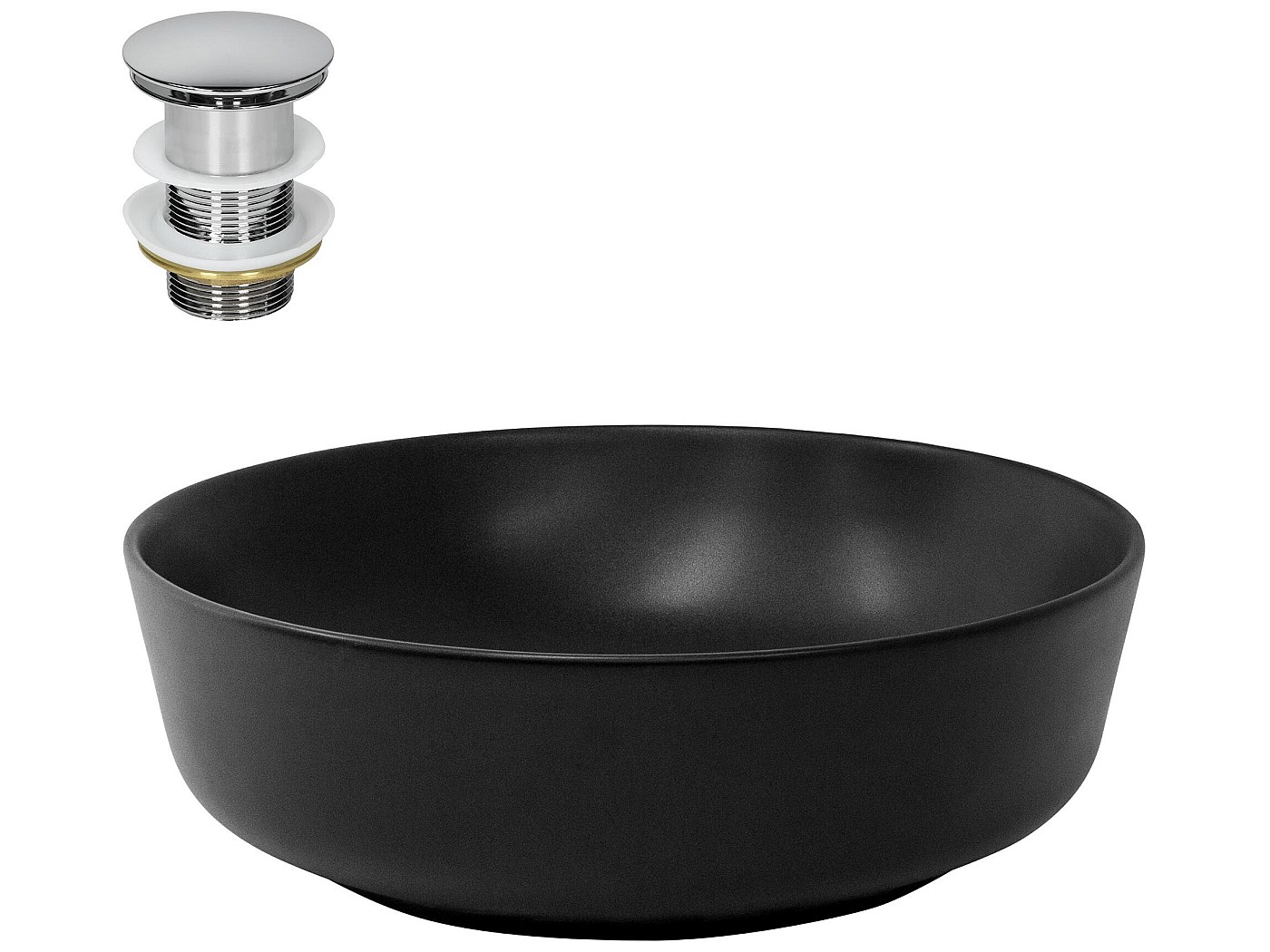 Lavabo rotondo in ceramica nera opaca con tappo di scarico ML-DESIGN