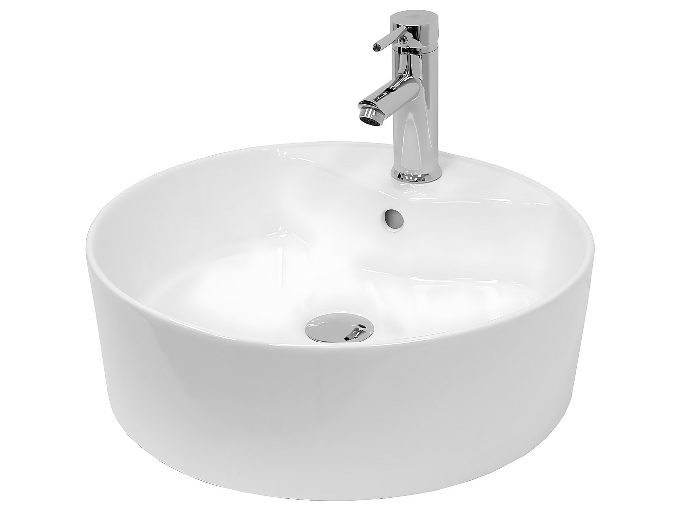 Lavabo rotondo in ceramica bianca con piletta Ø 460x460x155 mm ECD Germany
