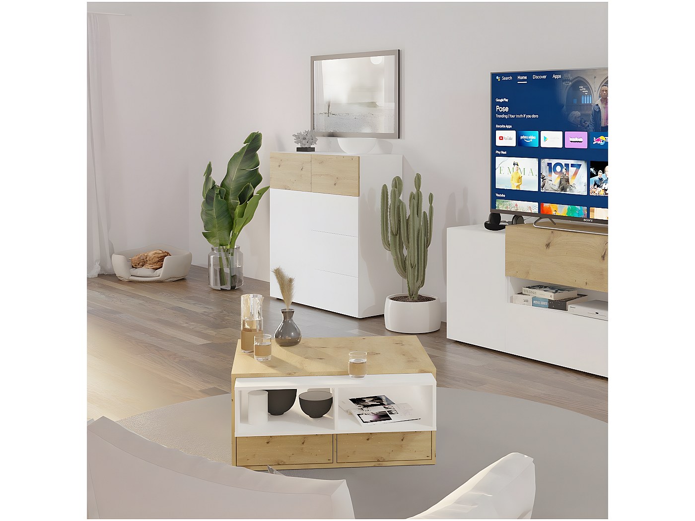 Tavolino basso con 2 cassetti e 1 elemento scorrevole Monza - L91,8 x ...