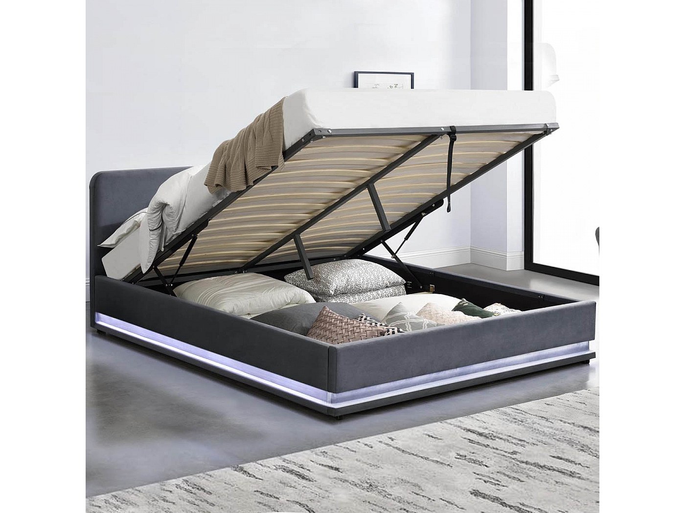 Cama de terciopelo gris con LED de 140 NEW YORK