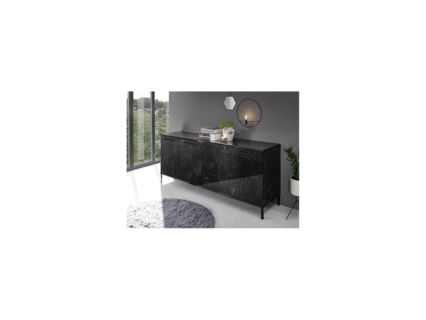 Buffet MANGO marbre noir brillant haute qualité 207 cm
