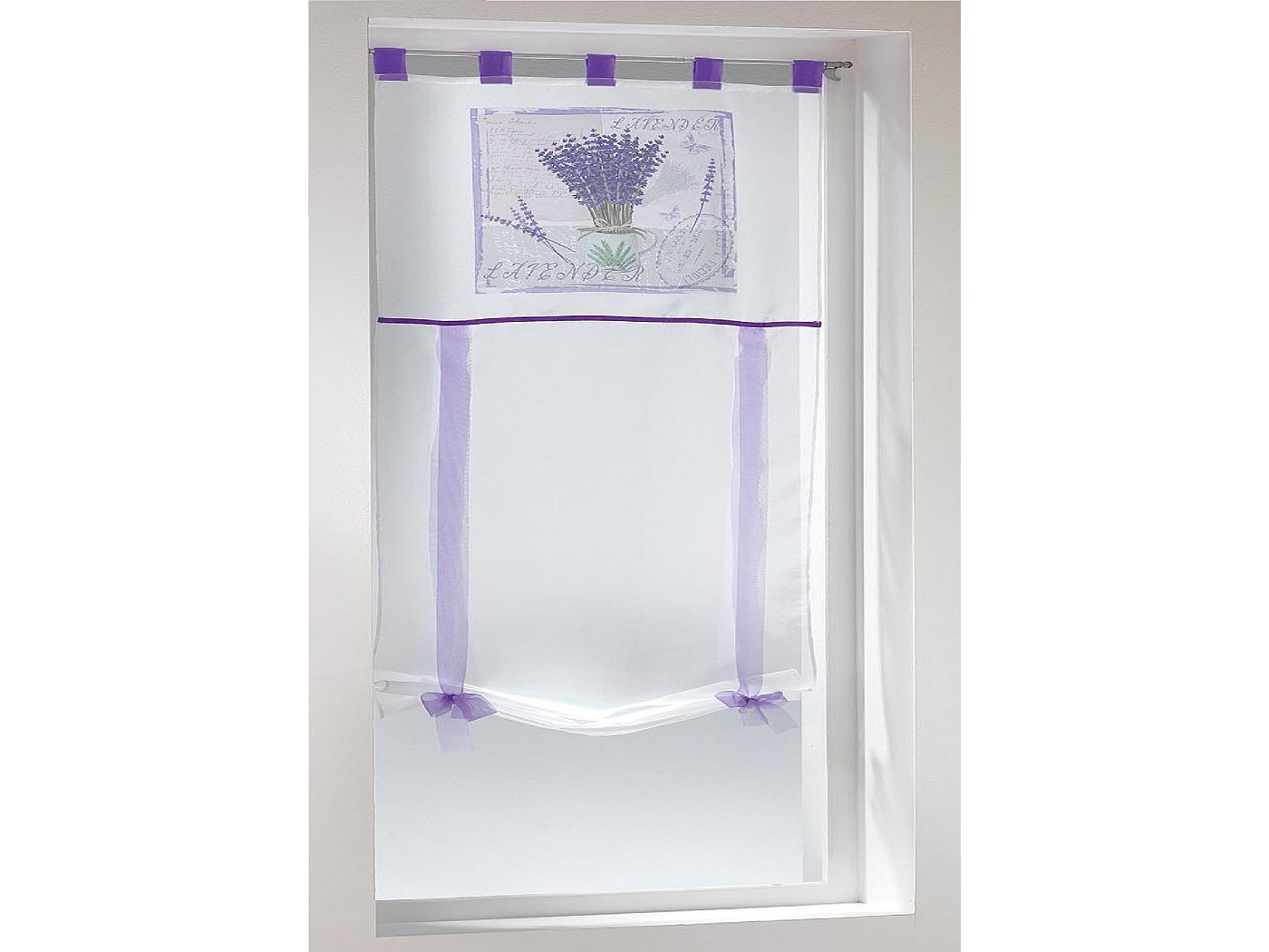 Un store droit à passant - rideau voile imprime lavender