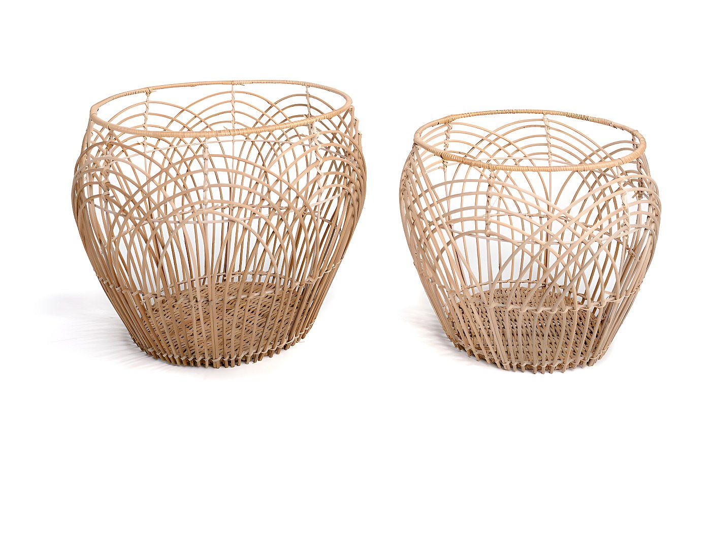 Paniers De Rangement Rond Tressés Naturel En Rotin Beige- Lot de 2