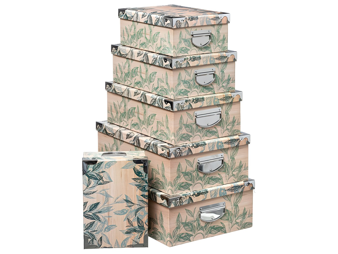 Lot de 6 Boîtes de rangement avec poignées et coins en métal déco Harmony