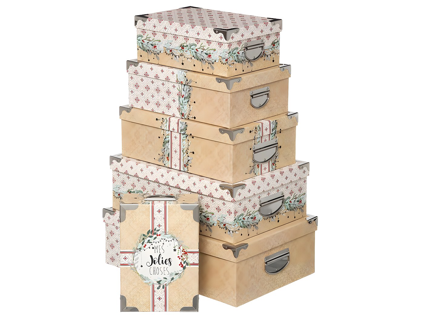 Lot de 6 Boîtes de rangement avec poignées et coins en métal déco Vintage