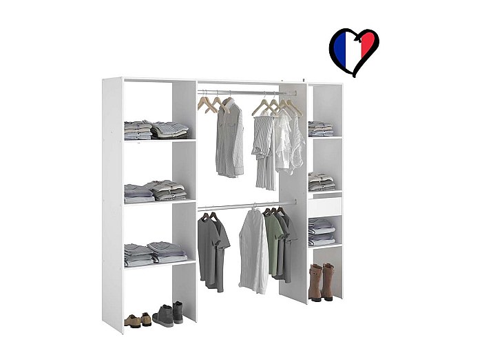 Grote Witte Kledingkast Grand Dressing Blanc met 6 Planken, 1 Lade, 2 ...