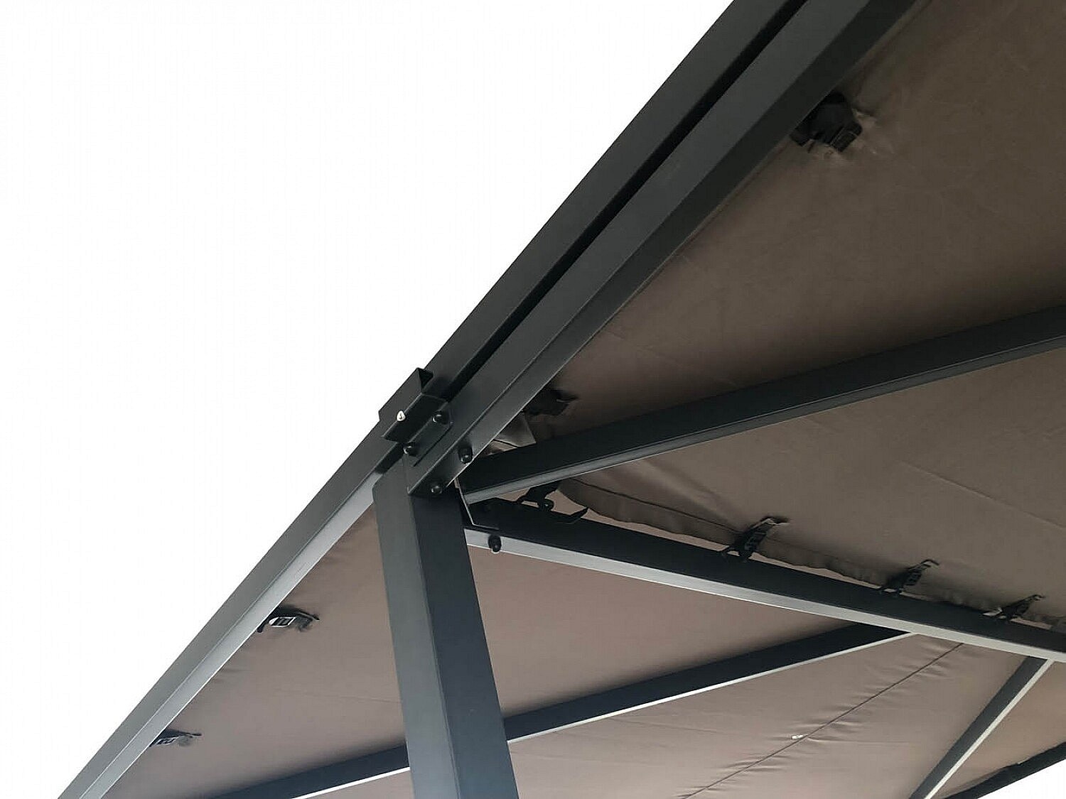 Pérgola corredera de 5,5x2,5 m con ruedas gris y gris topo GIBARA