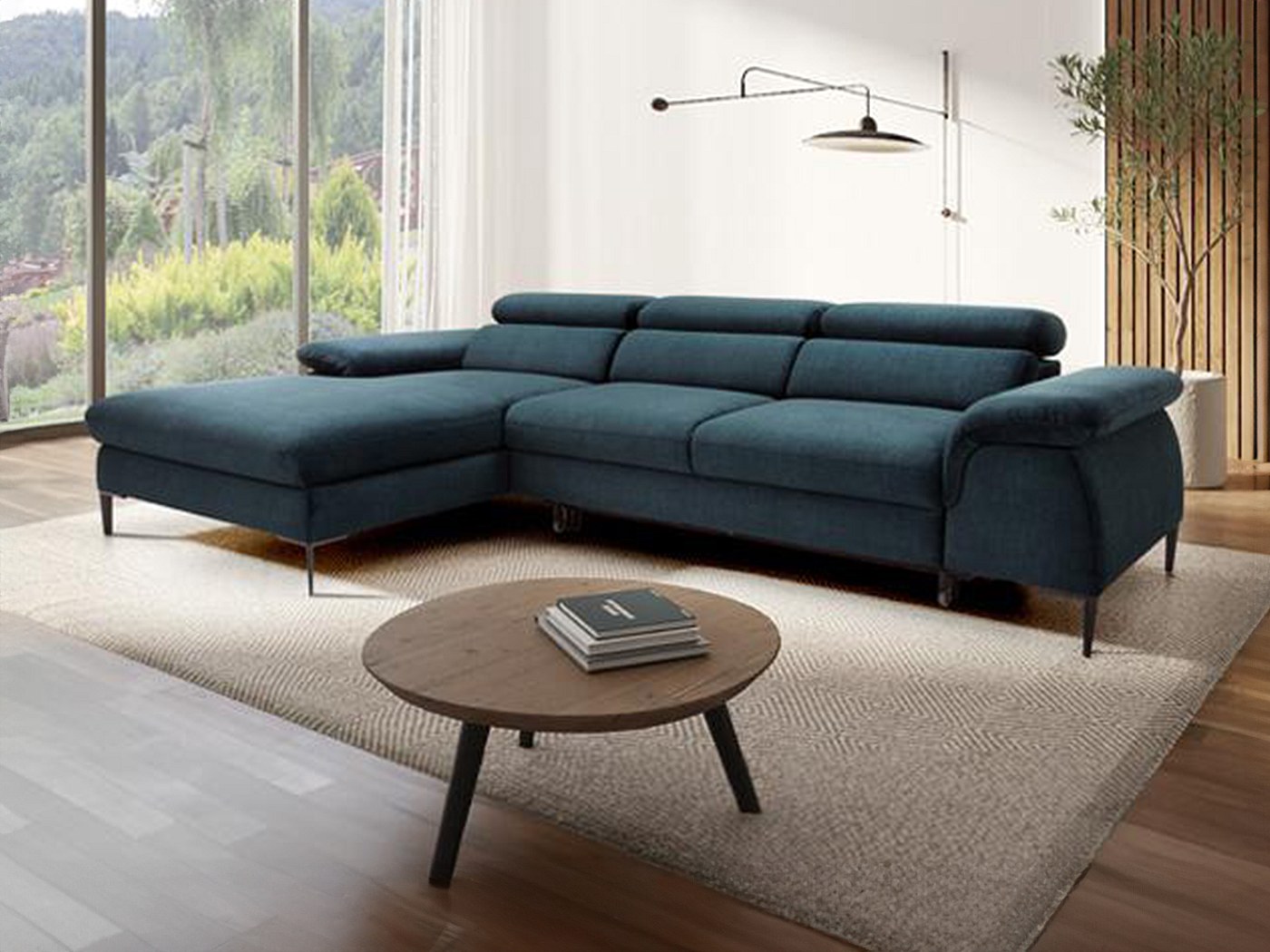 Divano letto in Velluto Blu notte Design Angolo a sinistra SEPINA