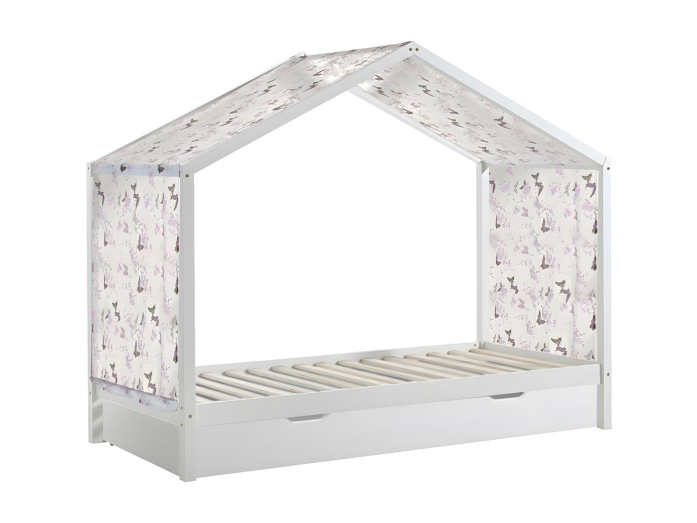 ARKAN - Lit Maison 90x200cm Complet en Pin Massif Blanc