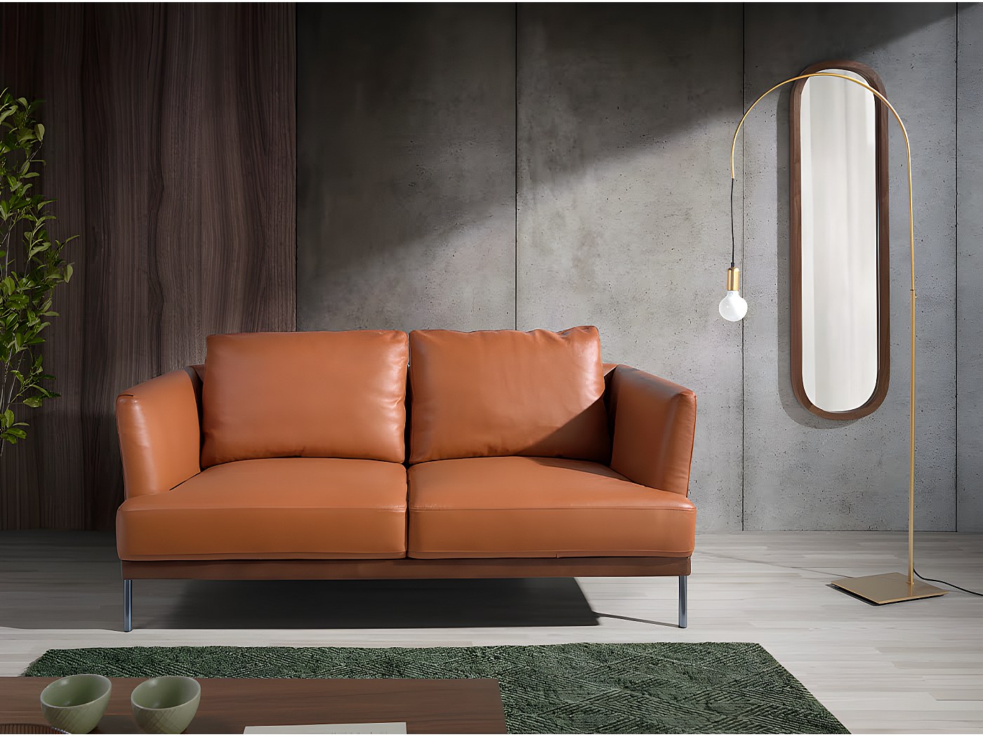 Canapé 2 places en cuir et acier