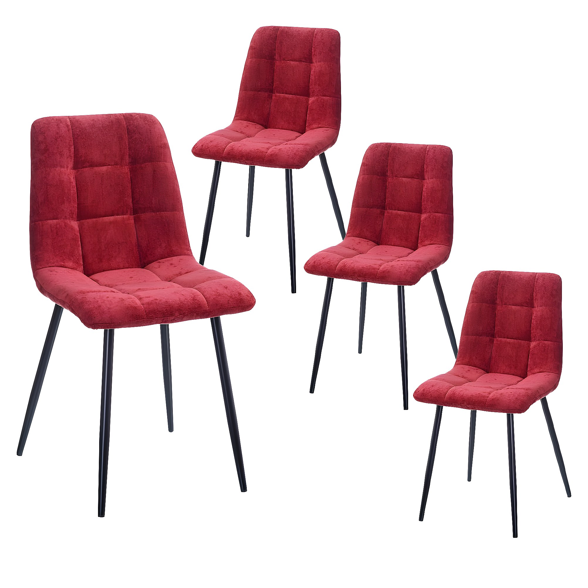 BLOB - Lot de 4 Chaises Velours Capitonnées Rouge Bordeaux