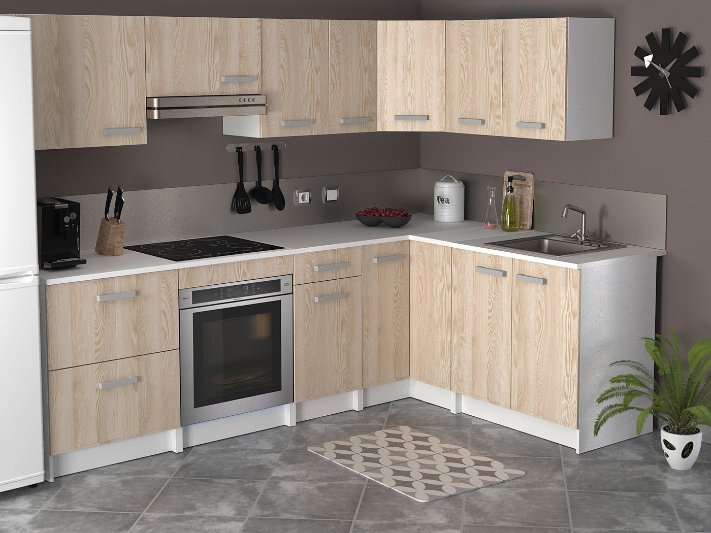 Cuisine complète d'angle réversible - Avec plan de travail 168 x 248 cm ...