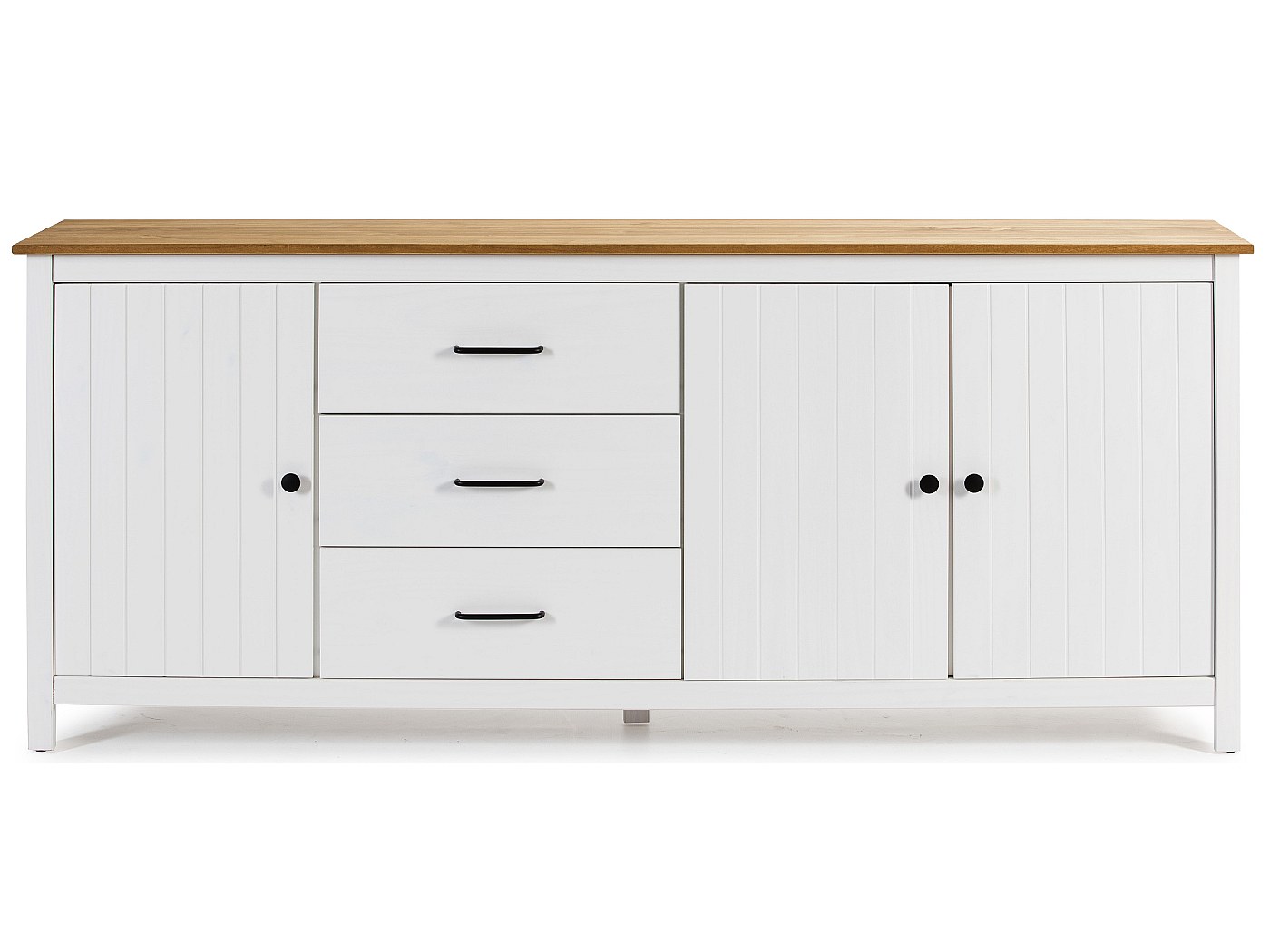 Buffet en pin massif décor ciré chêne et blanc, meuble de rangement ...