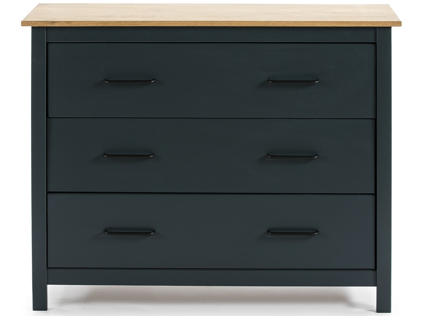 Commode en pin massif décor ciré bleu marine et chêne, meuble de ...