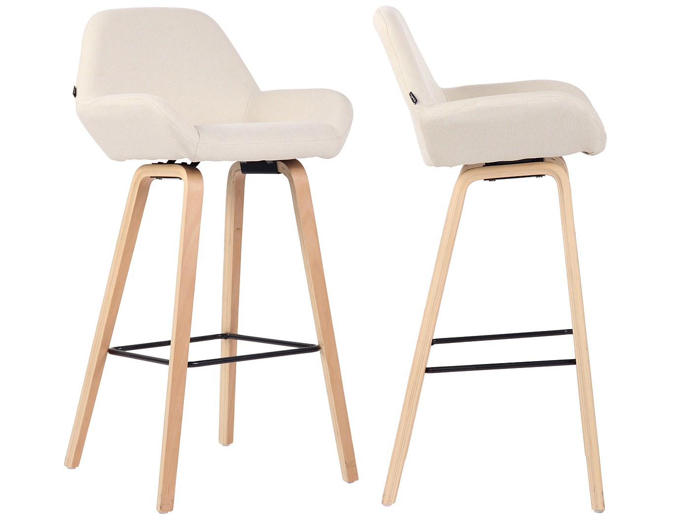 Lot de 2 tabouret de bar en tissu crème pieds en bois de chêne clair ...