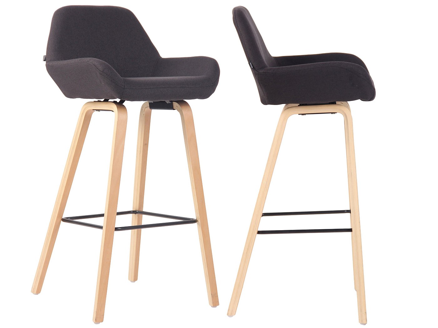 Lot de 2 tabouret de bar en tissu noir pieds en bois de chêne clair ...