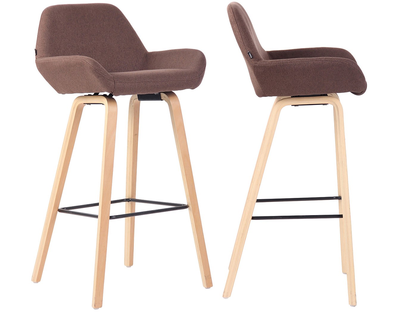 Lot de 2 tabouret de bar en tissu marron pieds en bois de chêne clair ...