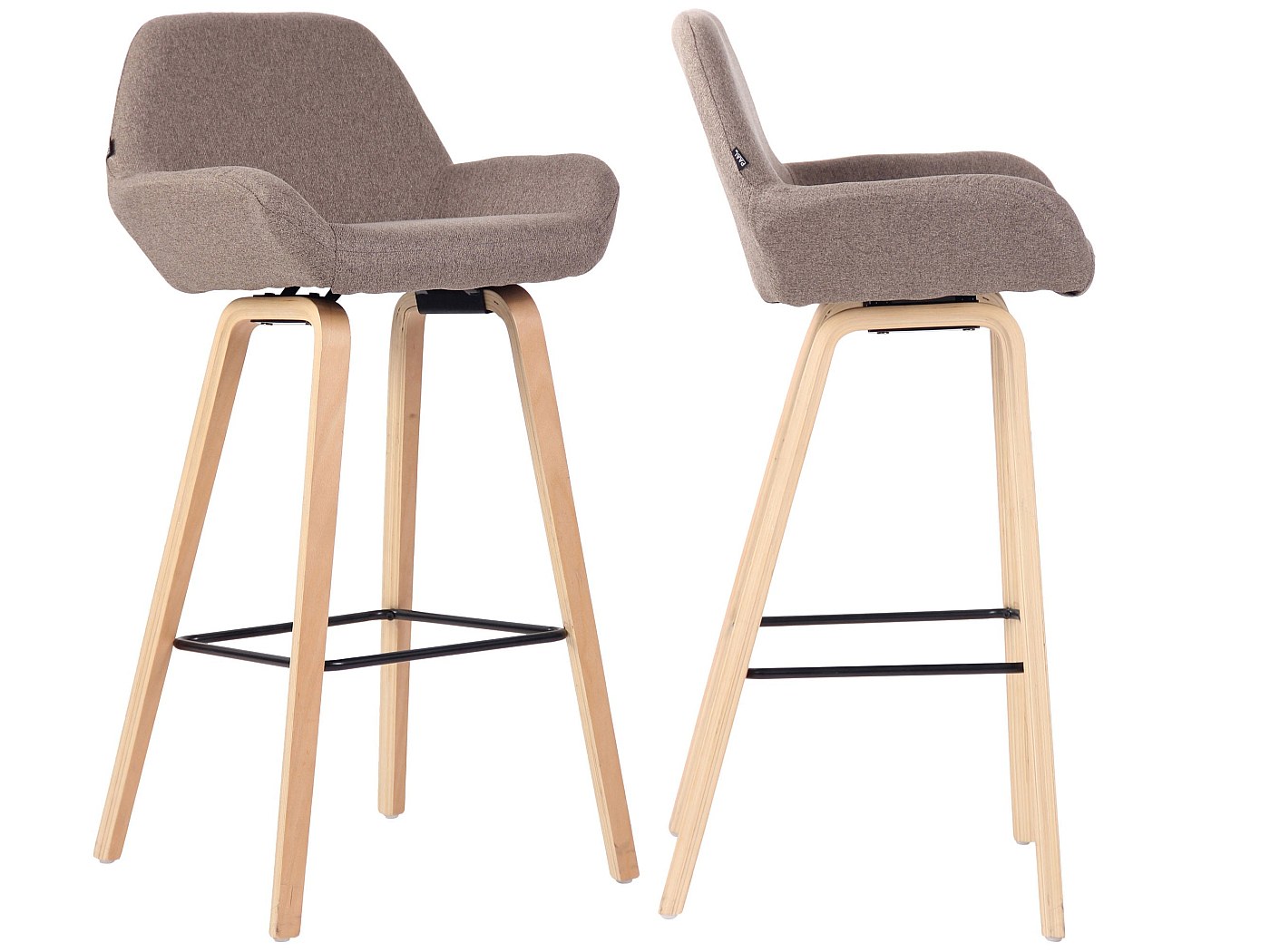 Lot de 2 tabourets de bar en tissu taupe pieds en bois de chêne clair ...