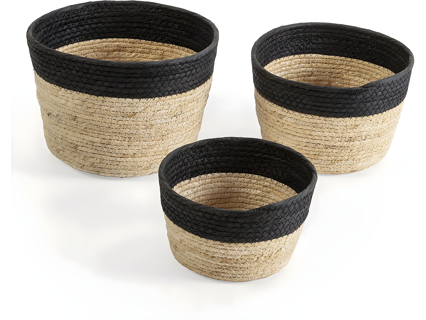 Set de 3 paniers Nati fibre naturelle et papier, noir/beige