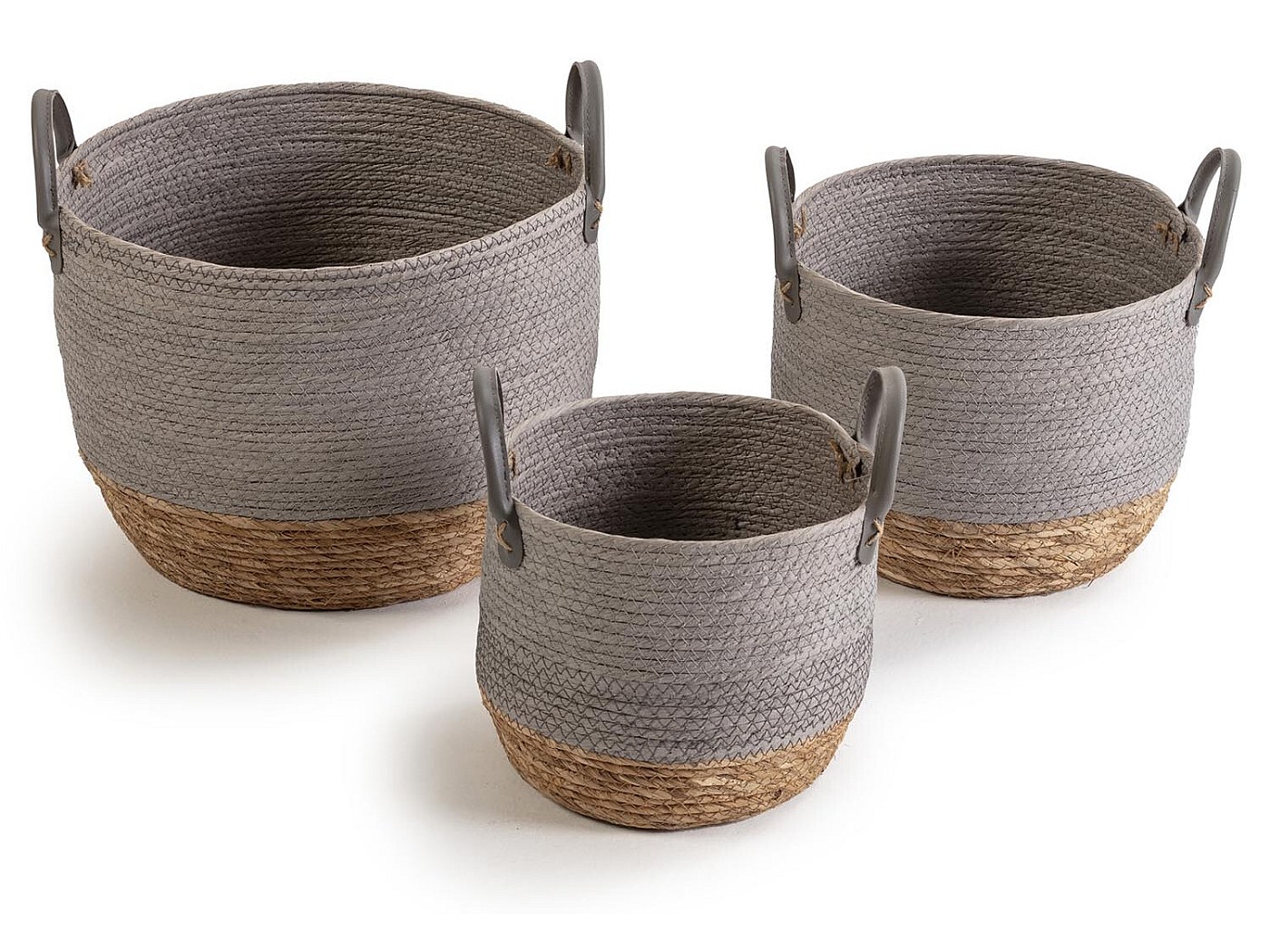 Set de 3 paniers Neves fibre naturelle et papier, gris/naturel