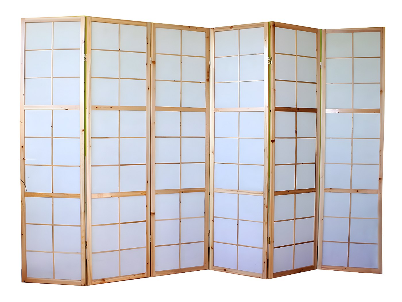 Paravent 6 panneaux pans en bois naturel et papier riz 175x264cm PAR06036