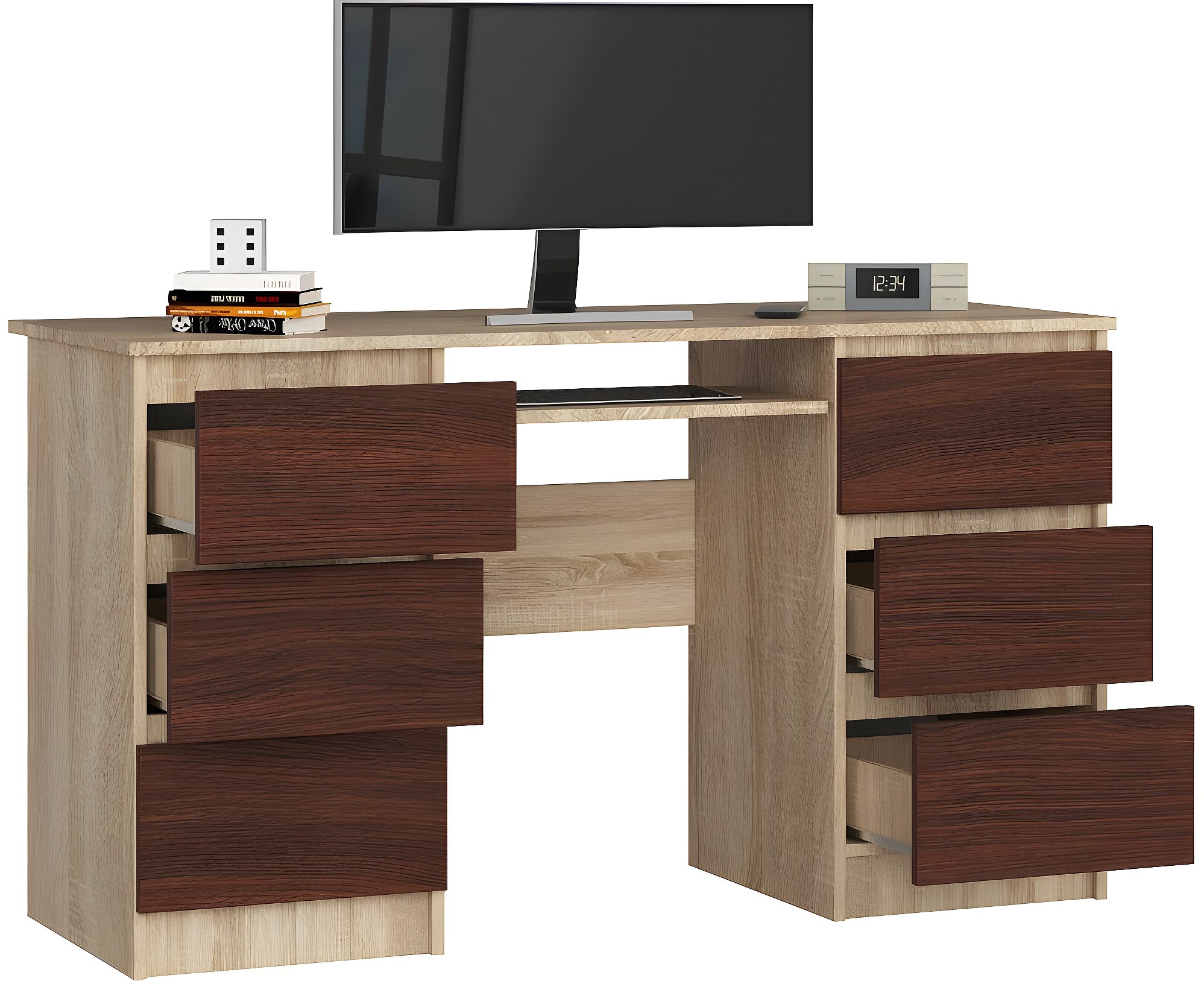 GOYA - Bureau informatique style moderne - 135x77x50 - 6 grands tiroirs