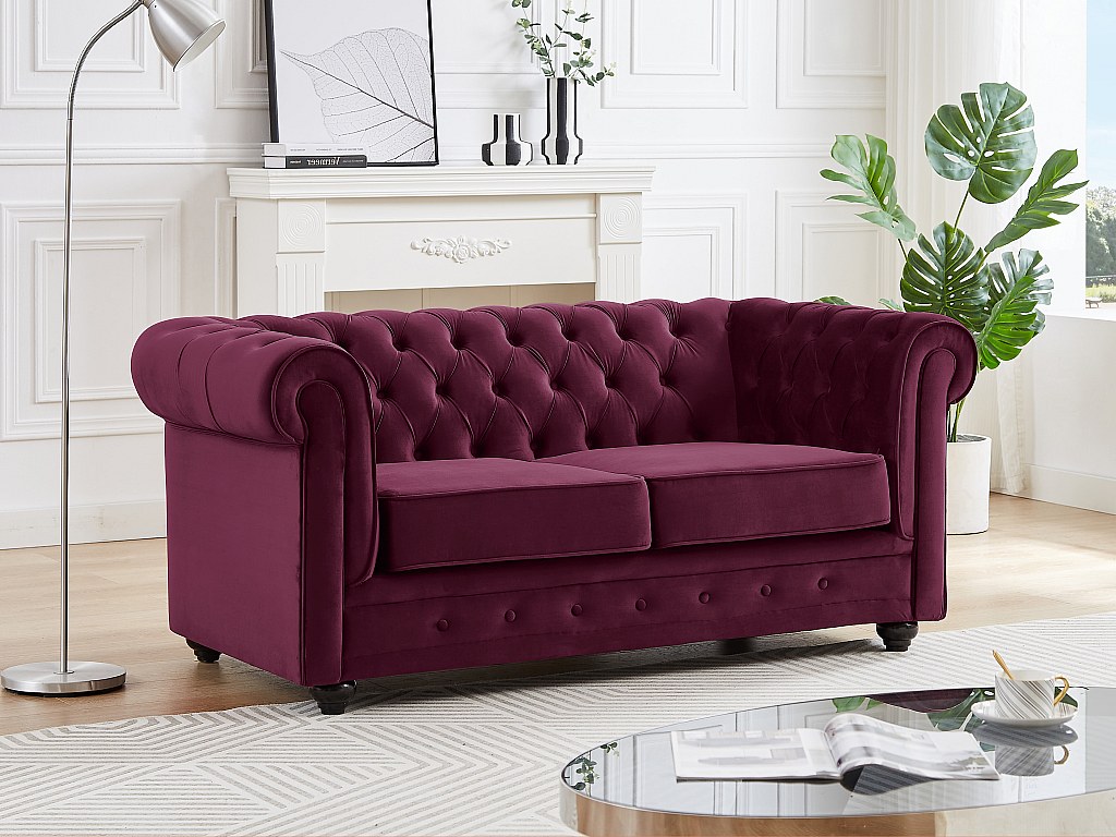 Sofá de 2 plazas de terciopelo color morado CHESTERFIELD