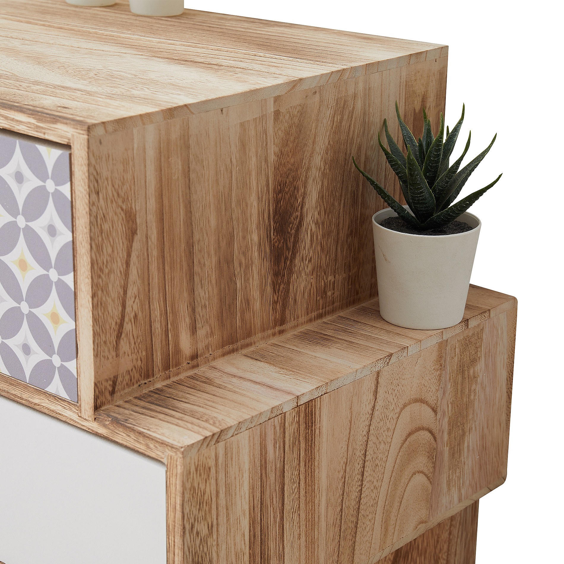 Commode Armoire 4 Tiroirs Bois Marron Clair Blanc Gris 81x45x30