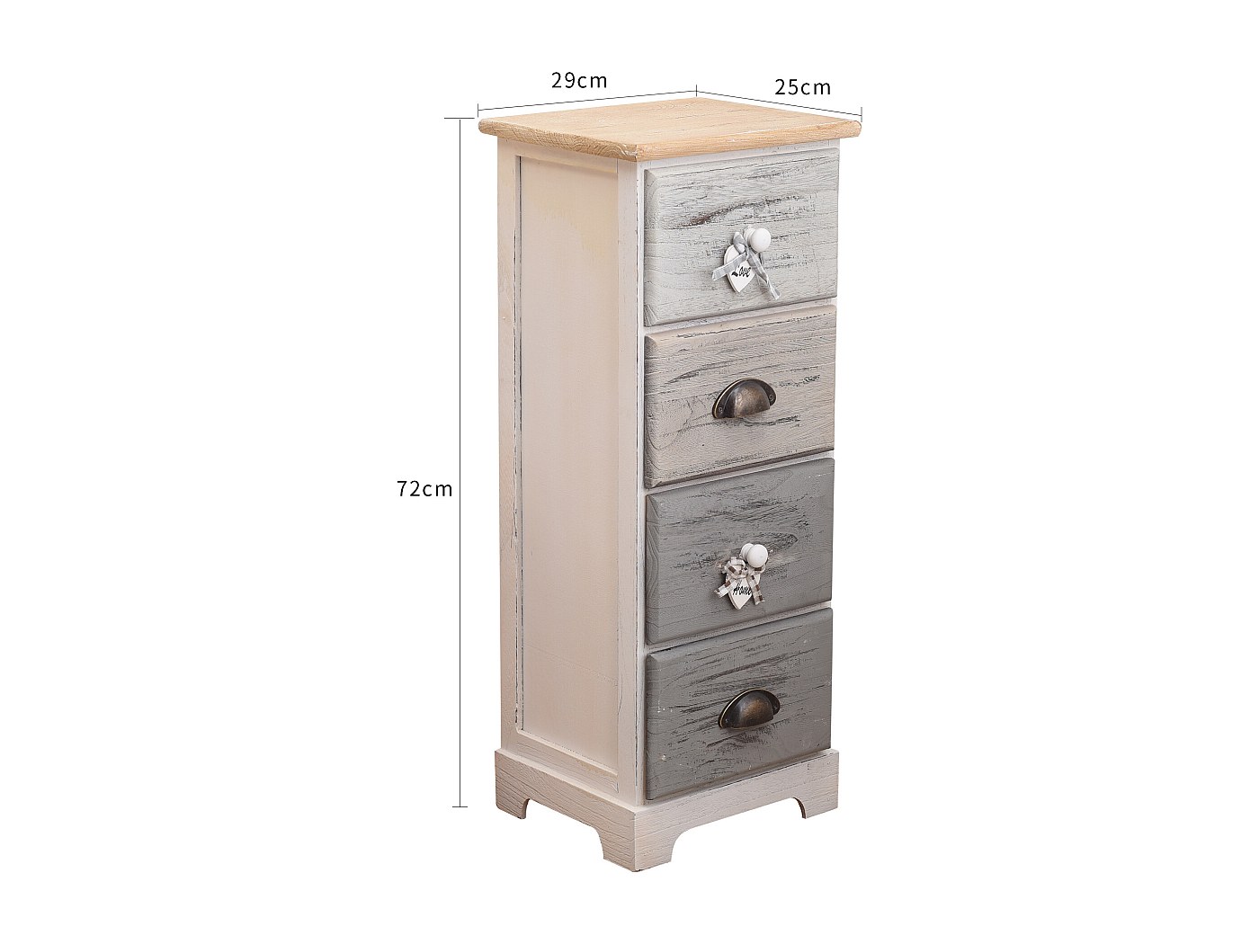 Cassettiera Comodino Bianco 4 Cassetti Colorati Shabby 72x29x25