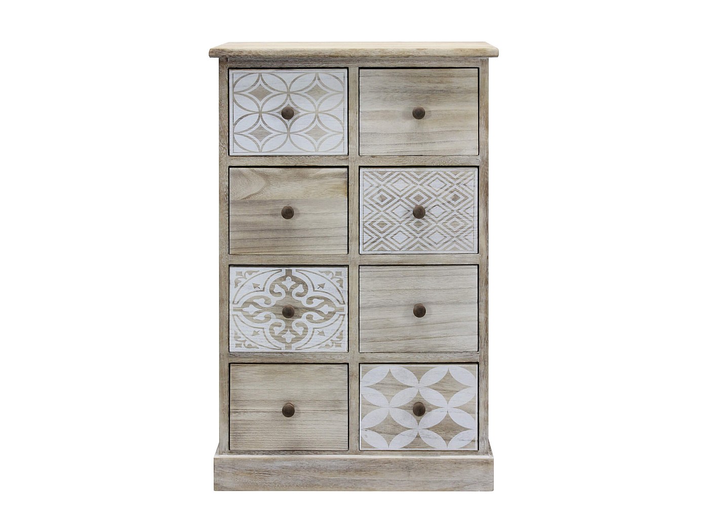 Commode Chiffonier 8 Tiroirs Bois Beige Blanc Entrée 80,5x53,5x25