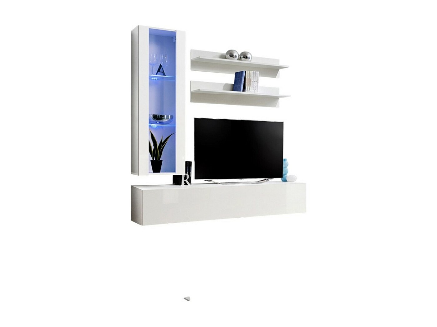 Mueble de TV FLY H2 diseño, color blanco brillante. Mueble colgado moderno y a la moda para su ...