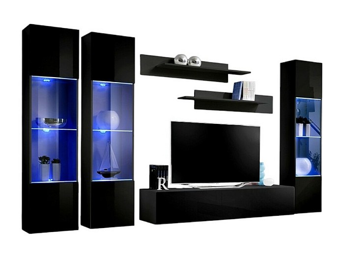 Móvel para TV FLY C3 design, cor preto brilhante. Móvel suspenso moderno e na moda para a sua ...