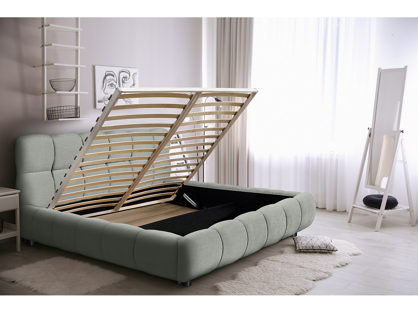 Lit ado moderne Zelda 140x200 cm Gris clair