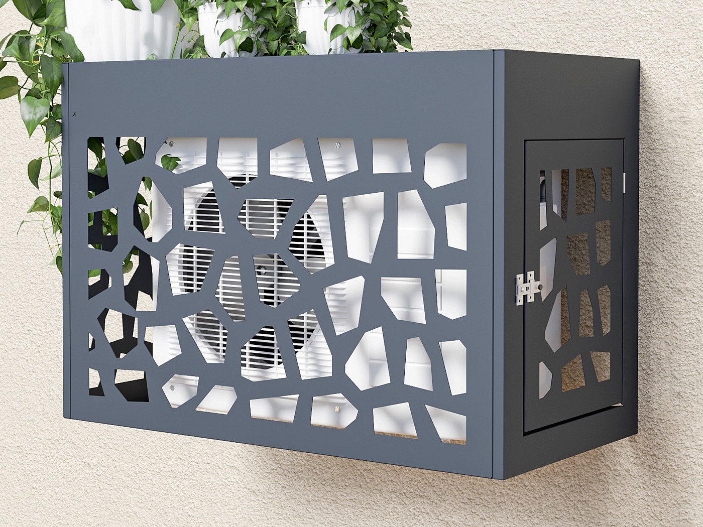 Cache clim / PAC ajouré en aluminium - Avec porte d'accès - Anthracite - KAZOMA