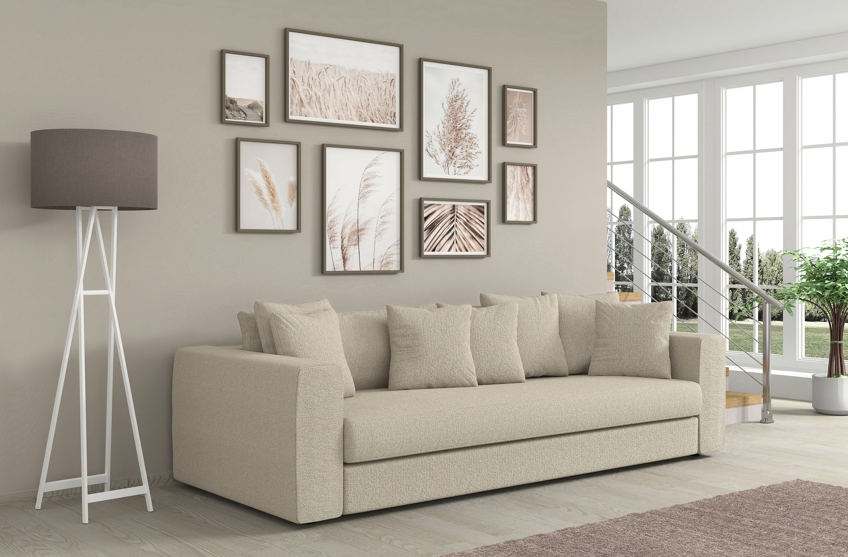 Canapé droit CALDO en tissu sable 3 places