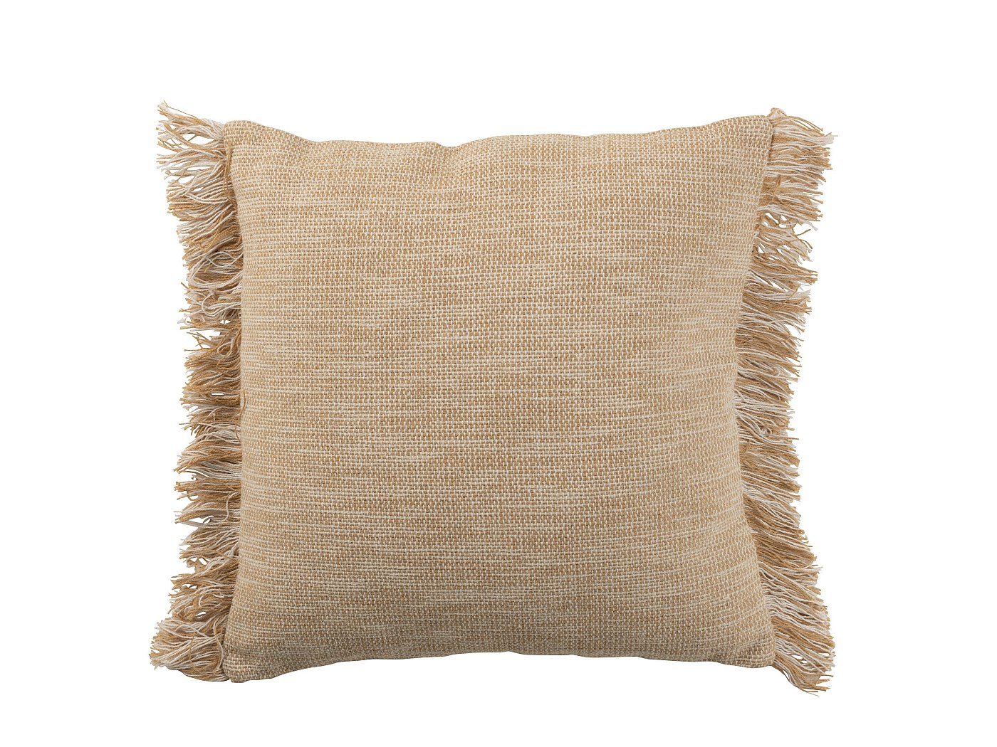 Coussin franges coton beige 45x45x12cm