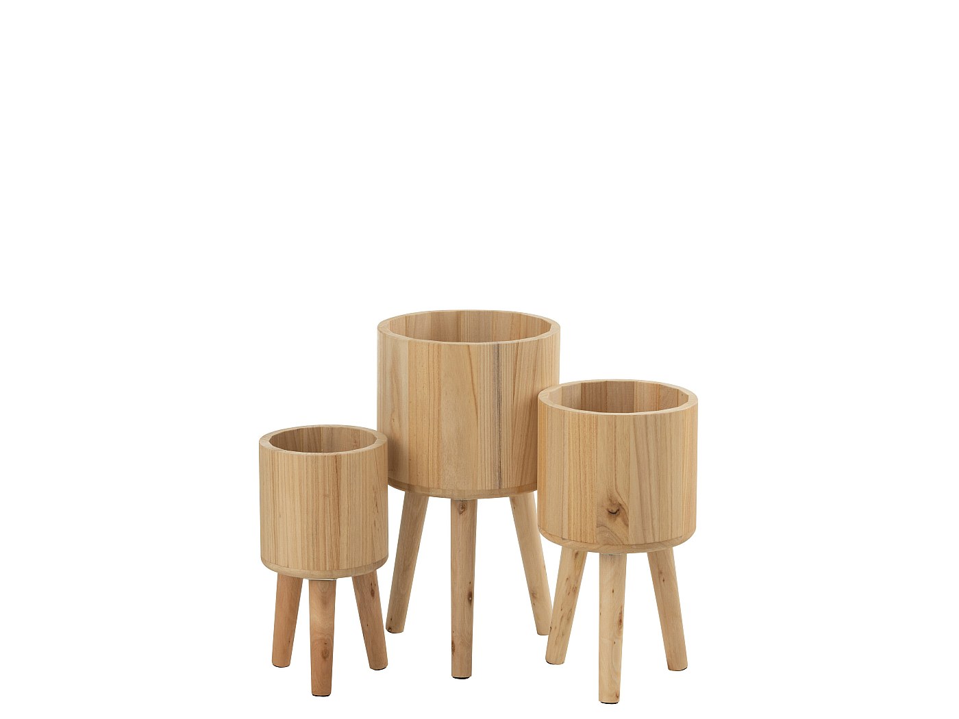 Set de trois cache pot classique bois naturel 27x27x49cm